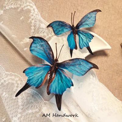 蓝色系 冬日感唯美仿真蝴蝶 junkjournal手工diy装饰背景拍照道具