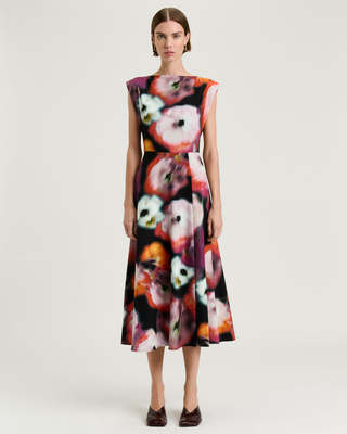 澳洲高端新款vm纯元出口印花v领短袖女士中长款连衣裙