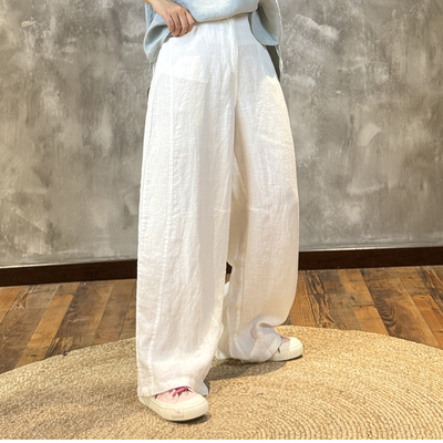 YIMIAN  汉麻纯色极简风拼接垂感高腰显瘦松弛感宽松阔腿裤2100