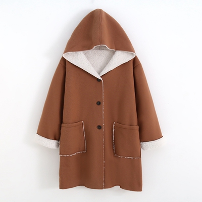 日本女甜美日系加绒连帽保暖外套