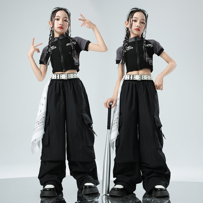 儿童爵士舞演出服女童模特走秀潮装练功服短款套装少儿表演服装