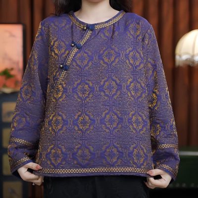 梦幻仙缘（紫色）老料女装新款长袖提花短款上衣斜襟