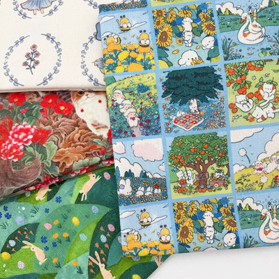 加密棉麻布料卡通拼布装饰桌布面料diy手工布头包书布窗帘沙发布