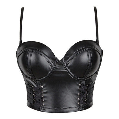 Women Pu Leather Corset Top Crop Bustier Gothic Punk Bra Pus