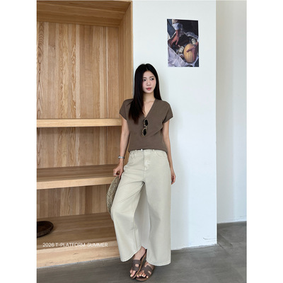 T平台温柔色系九分牛仔裤