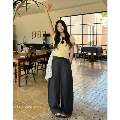 T-PLATFORM早春简约显瘦弯刀裤