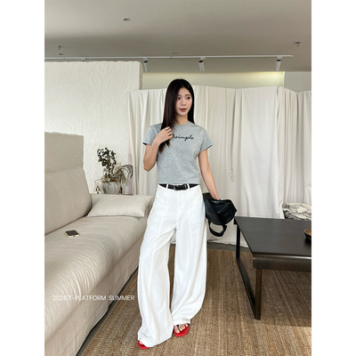 T台薄料透气阔腿牛仔裤