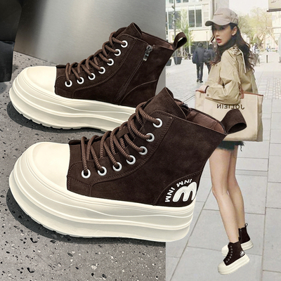 厚底松糕高帮板鞋女2025新款秋冬