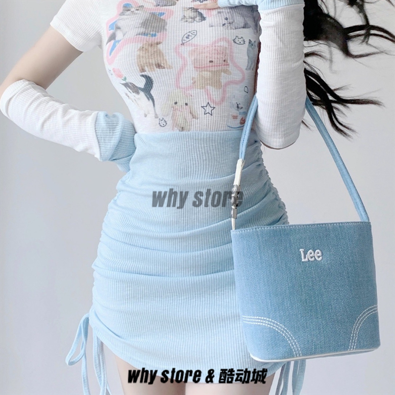 Lee牛仔水桶包花篮包摩登水洗丹宁手提包女生百搭手拎包手提包