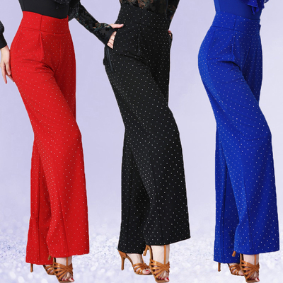 新款吉特巴舞蹈裤满钻广场舞长裤水兵舞高腰阔腿裤摩登舞练功裤子