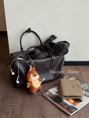 Twenty Three复古植鞣牛皮手提波士顿包慵懒风通勤大容量托特包