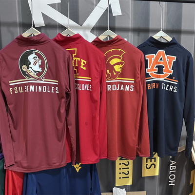 次品处理投篮服半拉链长袖NCAA联盟吸汗透气速干宽松篮球运动T恤