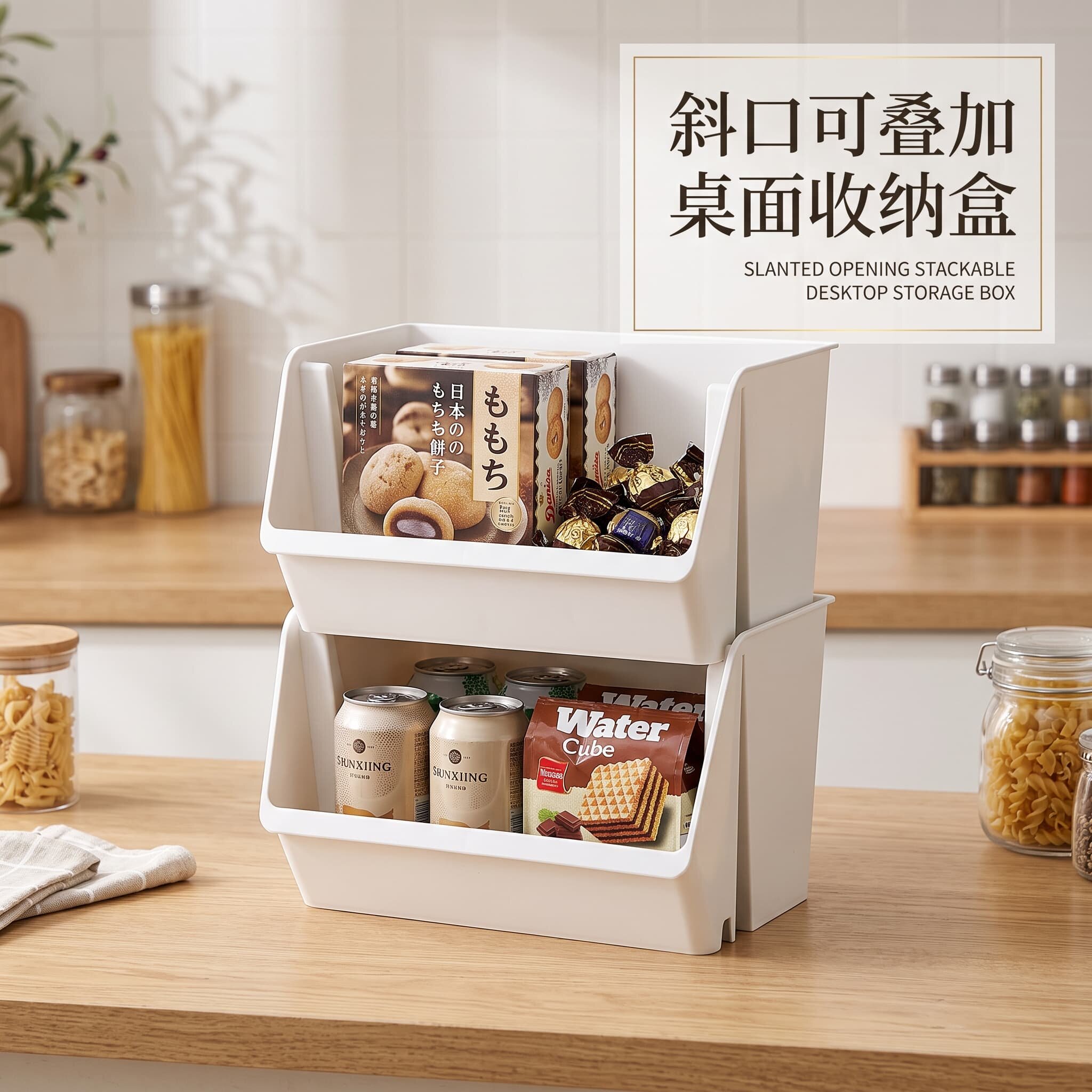 桌面收纳盒斜口敞口多层可叠加零食置物架整理筐桌面收纳架可壁挂