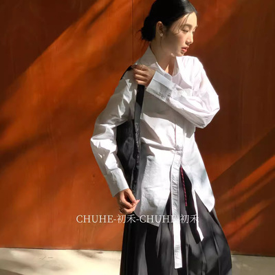 [初禾]设计感长袖衬衣秋季新款气质通勤显瘦小众收腰衬衫