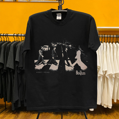 披头士Abbey Road艾比路斑马线印花 美式复古vintage摇滚短袖T恤