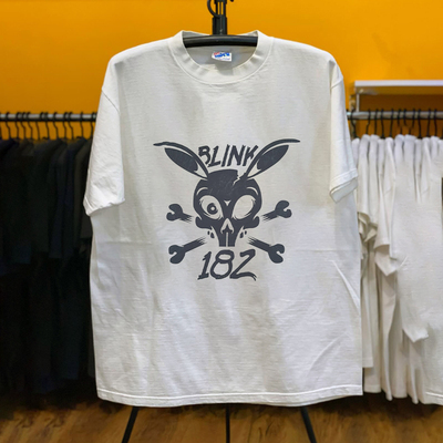 blink-182兔耳骷髅印花欧美流行朋克宽松街头风情侣款纯棉短袖T恤