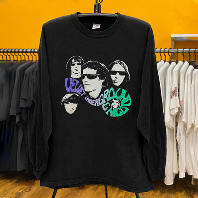 美式 vintage Velvet Underground 地下丝绒乐队人像摇滚长袖T恤