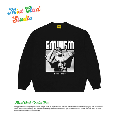 美式重磅美国歌手Eminem时尚周边古着感嘻哈高街风圆领卫衣无性别