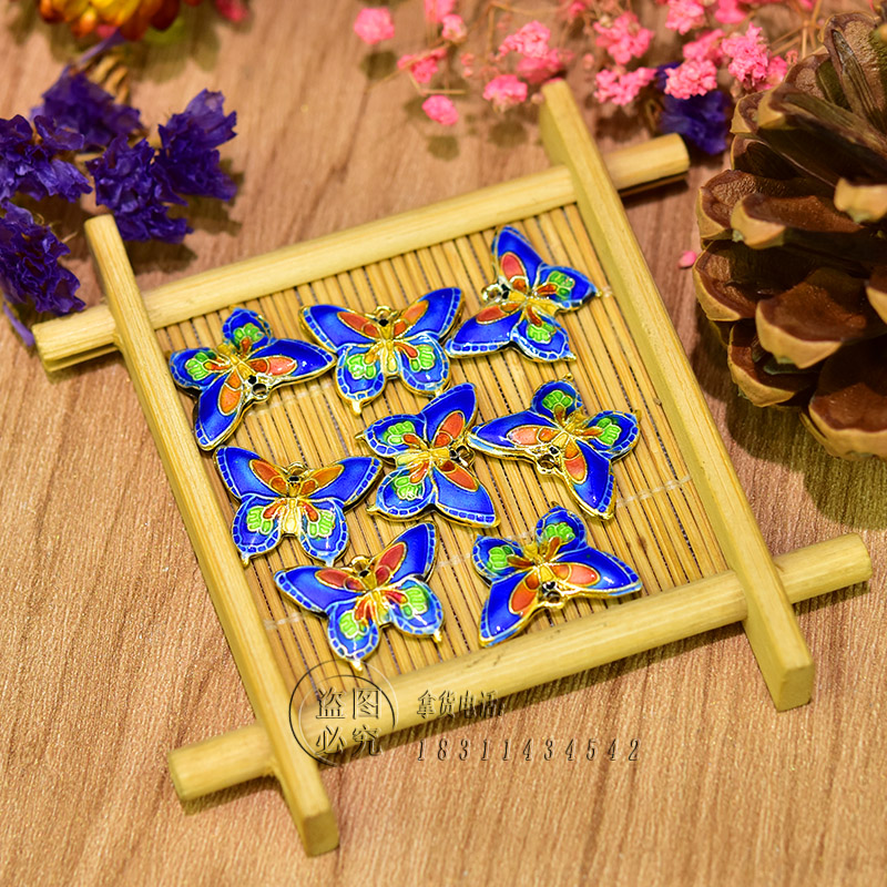 北京特色手工艺故宫礼品景泰蓝珠子蝴蝶隔珠手串项链吊坠配珠厂家