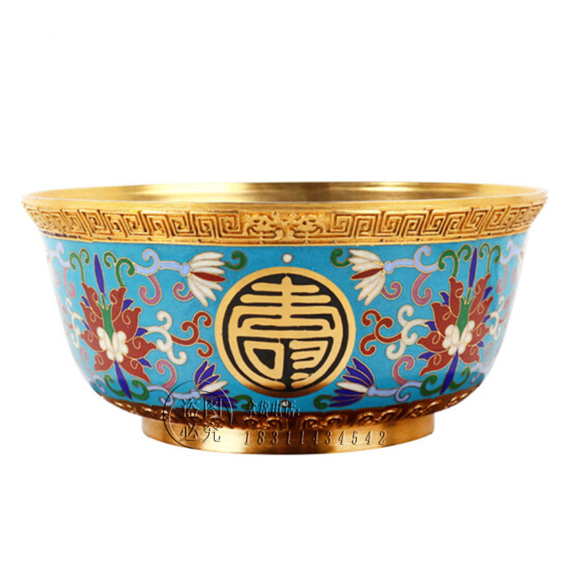 老北京特色手工艺品景泰蓝金碗福禄寿喜贺寿祝寿礼物商务外事礼品
