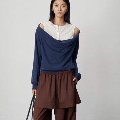 PIECE MIND假两件设计感亨利领长袖T