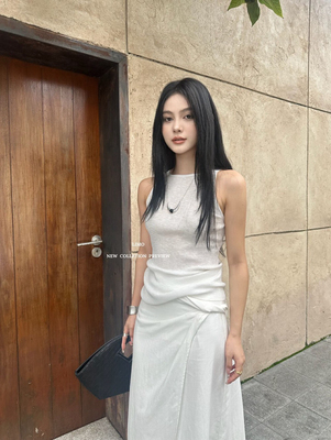 【LIMO】大头花同款极简老钱风亚麻简约百搭圆领高弹针织背心8123