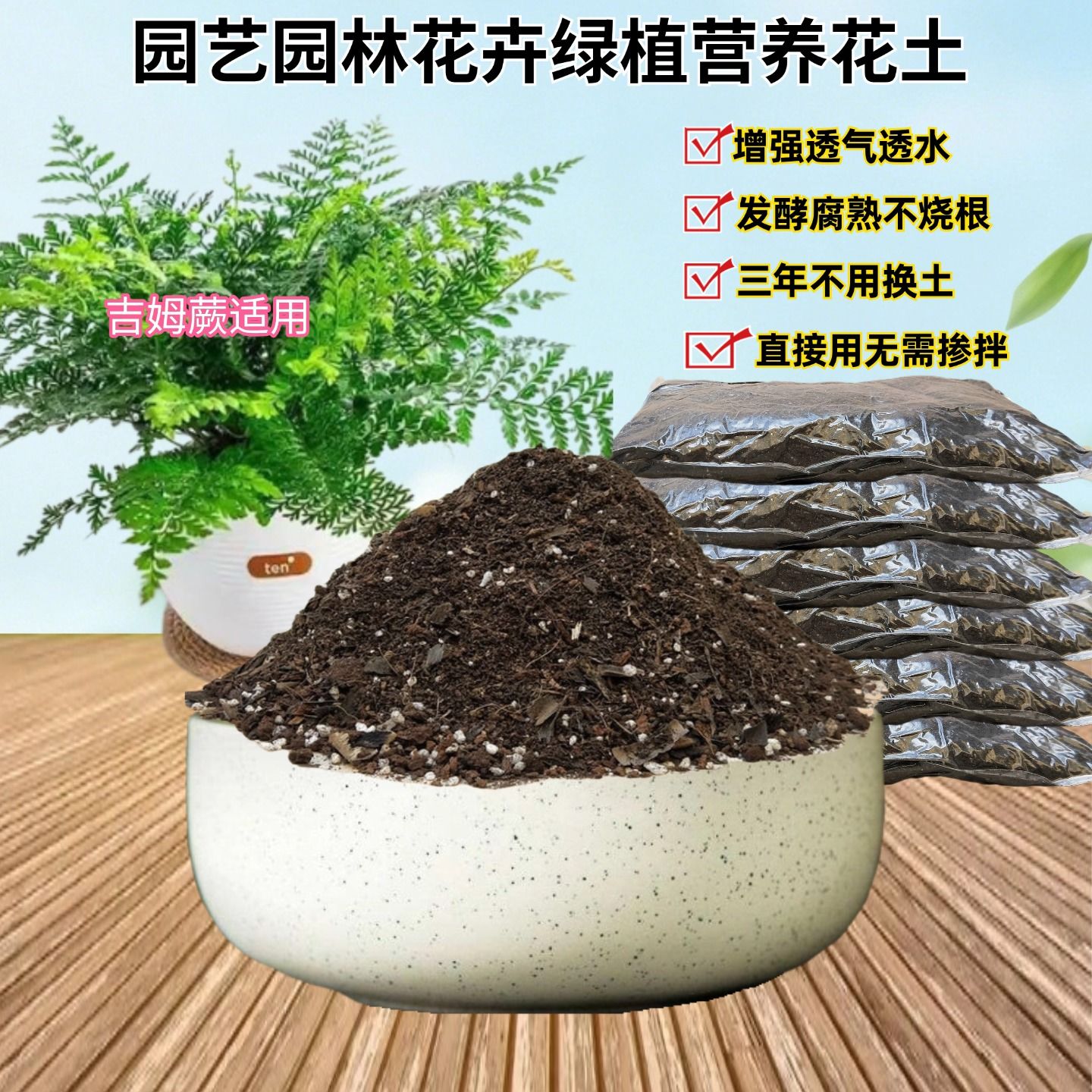 吉姆蕨平安蕨宝石蕨营养花土室内盆栽植物专用椰糠发酵疏松种植土