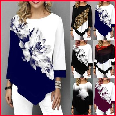 春数码印花圆领7分袖T恤Digital Print Crew Neck 3/3 Sleeve Top