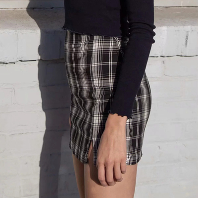 Women White and Black Plaid Print Mini Skirt spring summer