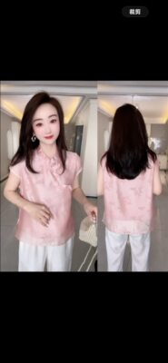 X6193时尚夏季新款中式轻薄透气短袖衬衫女国风提花宽松舒适上衣