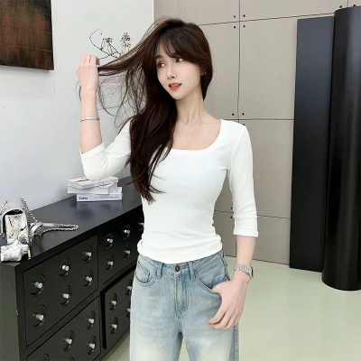 卡卡韩版大U领显瘦半袖T恤