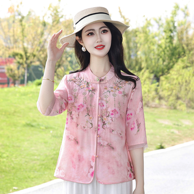 新中式妈妈装春夏秋季时尚洋气中式上衣中老年女衬衫妈妈装上衣