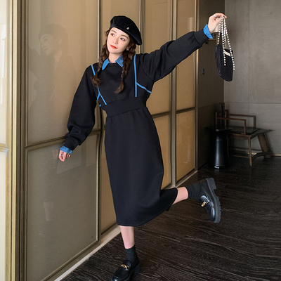 现货 秋装  牛仔 拼接 卫衣裙 297-013-P125 K178