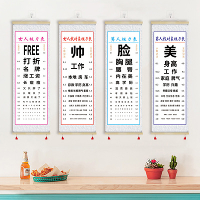 男人女人找对象搞笑视力表婚介布置办公室装饰画挂画墙字画GCB16