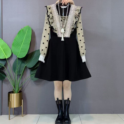 胖妹妹大码方领波点名媛连衣裙