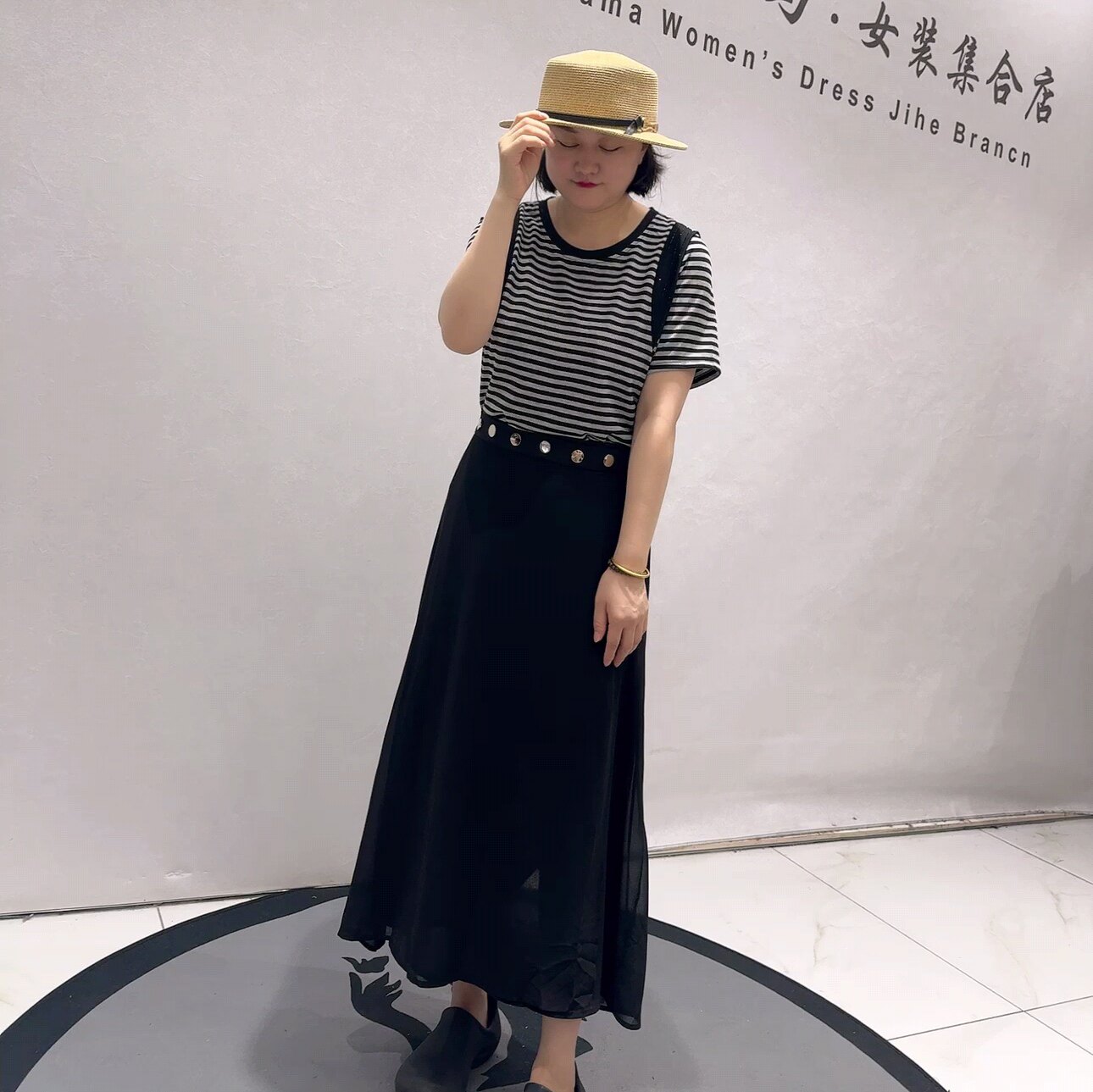31170女权贵族夏款新品条纹连衣裙搭配可拆半身裙设计感两件套
