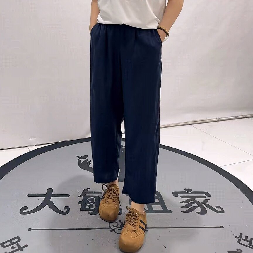 3631芮娜依莲夏款新品天丝汉麻面料简约百搭显瘦休闲裤加大码女裤