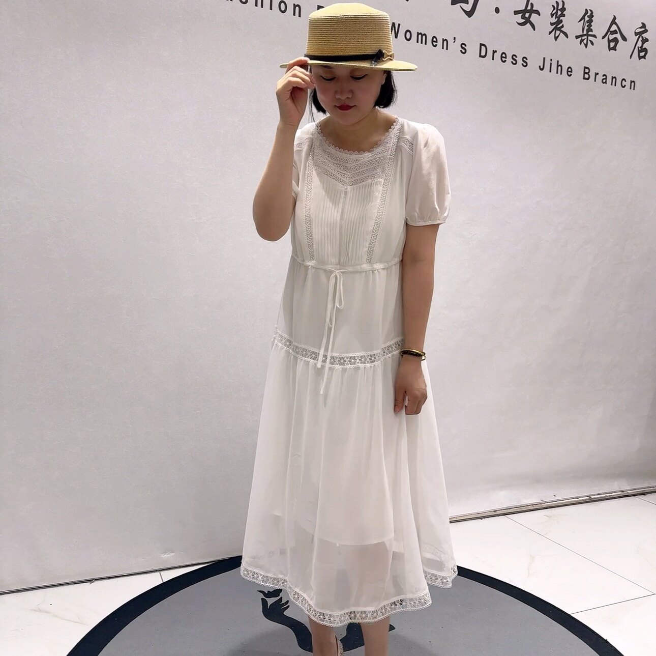 3709女权贵族夏款新品打揽设计带薄衬可抽绳气质连衣裙加大码女装