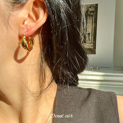 金属缠绕波浪耳圈法式优雅港风环