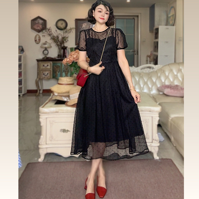 赫本风法式气质收腰连衣裙
