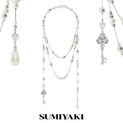 爱锁芯水滴破碎珍珠长款叠戴项链