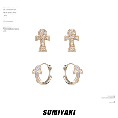 满钻安卡十字架耳扣通勤爆闪耳饰