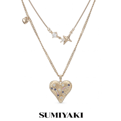 拉丝彩钻爱心项链美式辣妹锁骨链