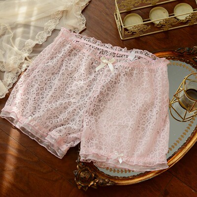 甜美可爱纯色蕾丝简约防走光短裤清纯睡裤宽松家居打底裤纯欲少女
