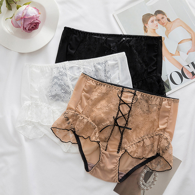新款蕾丝内裤女轻薄透气性感交叉系带高腰三角裤纯欲亲肤诱惑内内