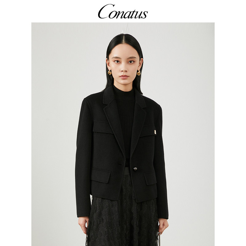 CONATUS/珂尼蒂思羊毛西外套冬季新款短款赫本风经典西装女