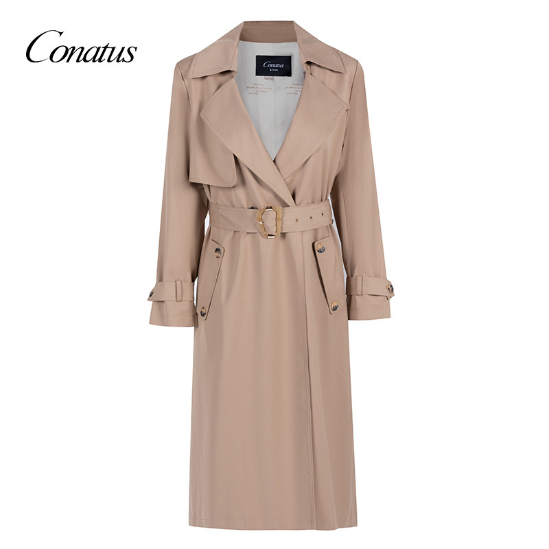CONATUS/珂尼蒂思2025新款轻熟简约风翻领风衣女中长款收腰外套