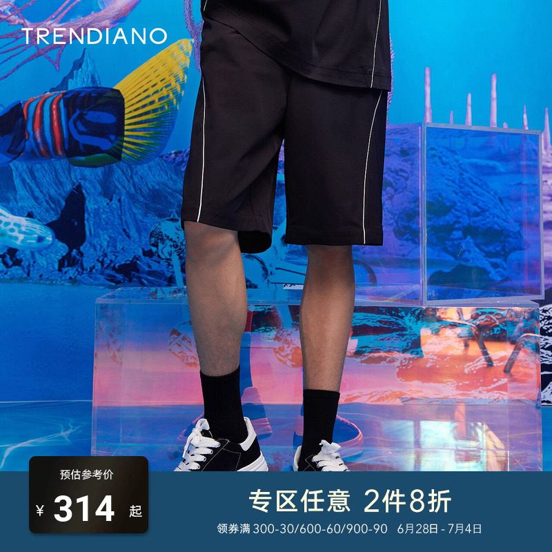 TRENDIANO官方潮牌男装夏季潮流黑色休闲短裤男直筒五分裤_虎窝淘