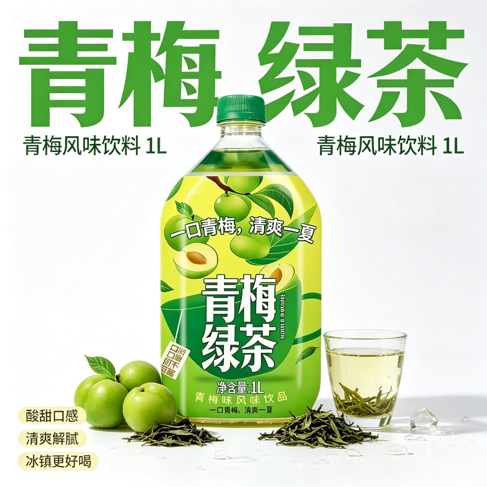 青梅绿茶瓶装1L大瓶批发柠檬味红茶清爽夏季果味茶饮料解腻餐饮