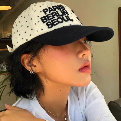 韩国笑脸星星黑白拼色棒球帽女ins博主款甜酷遮阳鸭舌帽春夏新款